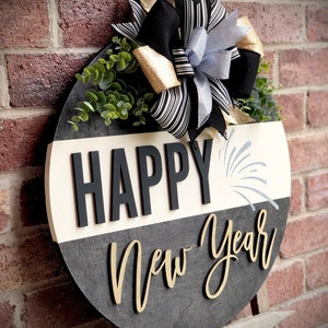 Happy New Year Door Hanger, Front Door Decor, New Years Wreath, Front ...