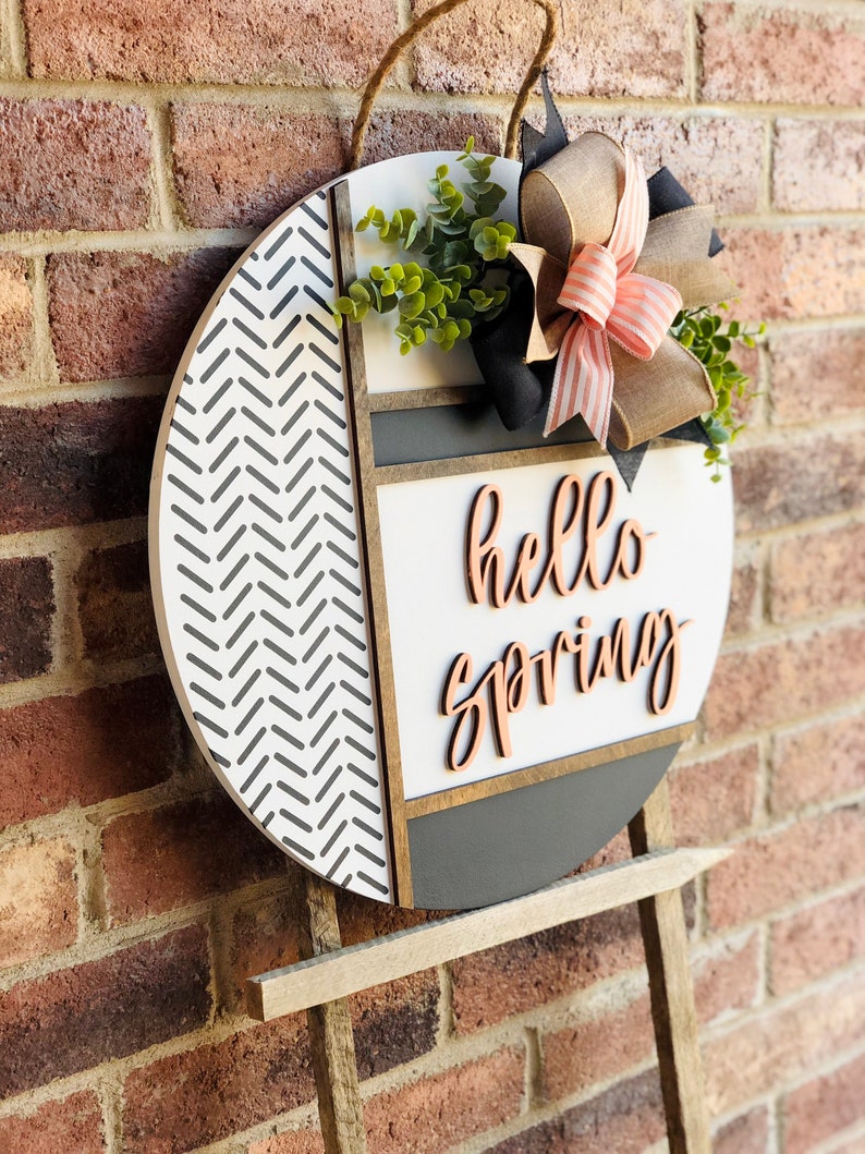 Spring Door Hanger Front Door Decor Hello Spring Sign - Etsy