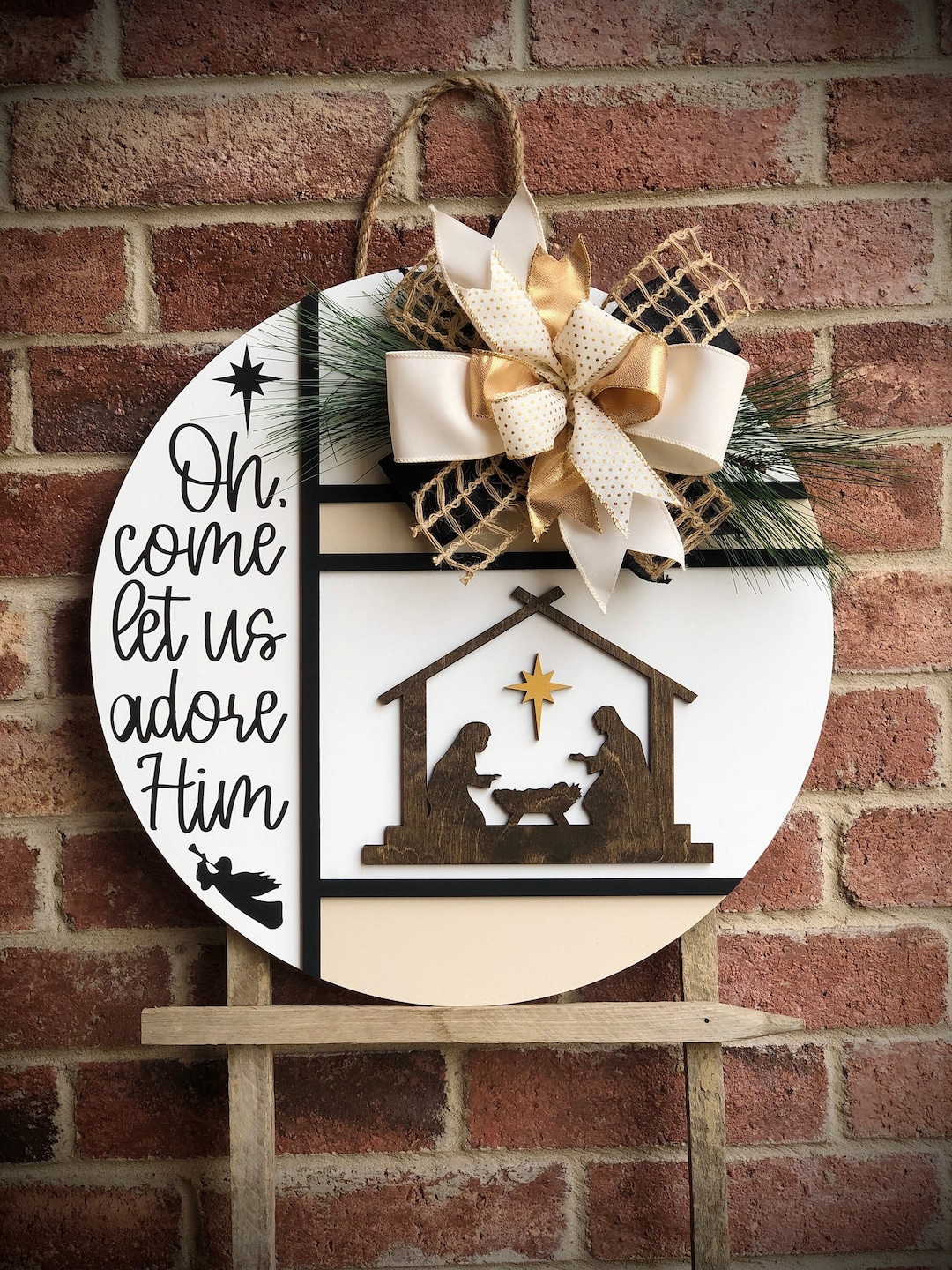 Nativity Scene Christmas Door Hanger, Front Door Decor, Adore Him Merry ...