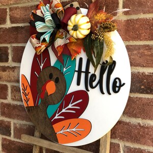 Front Door Decor, Thanksgiving Door Hanger, Turkey Fall Wreath, Front ...
