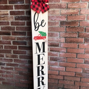 Be Merry Christmas Porch Sign, Farm Truck Christmas Holiday Sign for ...