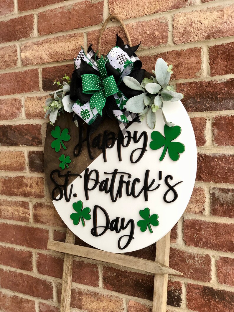 Front Door Decor Happy St. Patricks Day Door Hanger Clover - Etsy