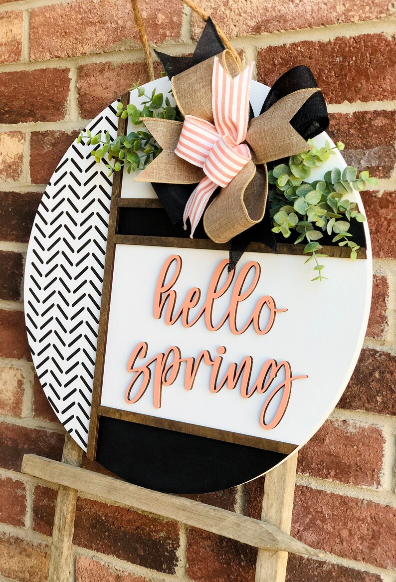 Spring Door Hanger Front Door Decor Hello Spring Sign - Etsy