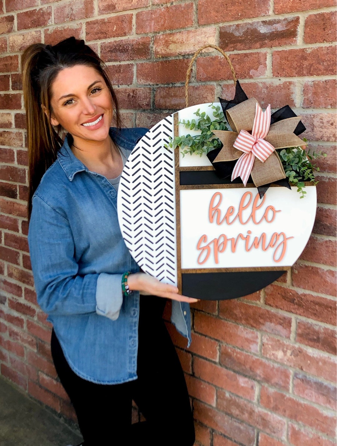 Spring Door Hanger, Front Door Decor, Hello Spring Sign, Spring Door ...