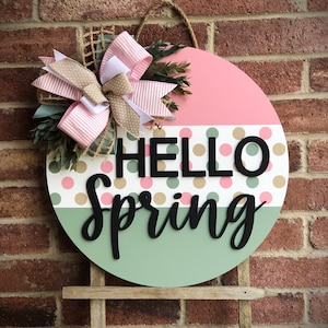 Spring Door Hanger, Front Door Decor, Hello Spring Sign, Spring Door ...