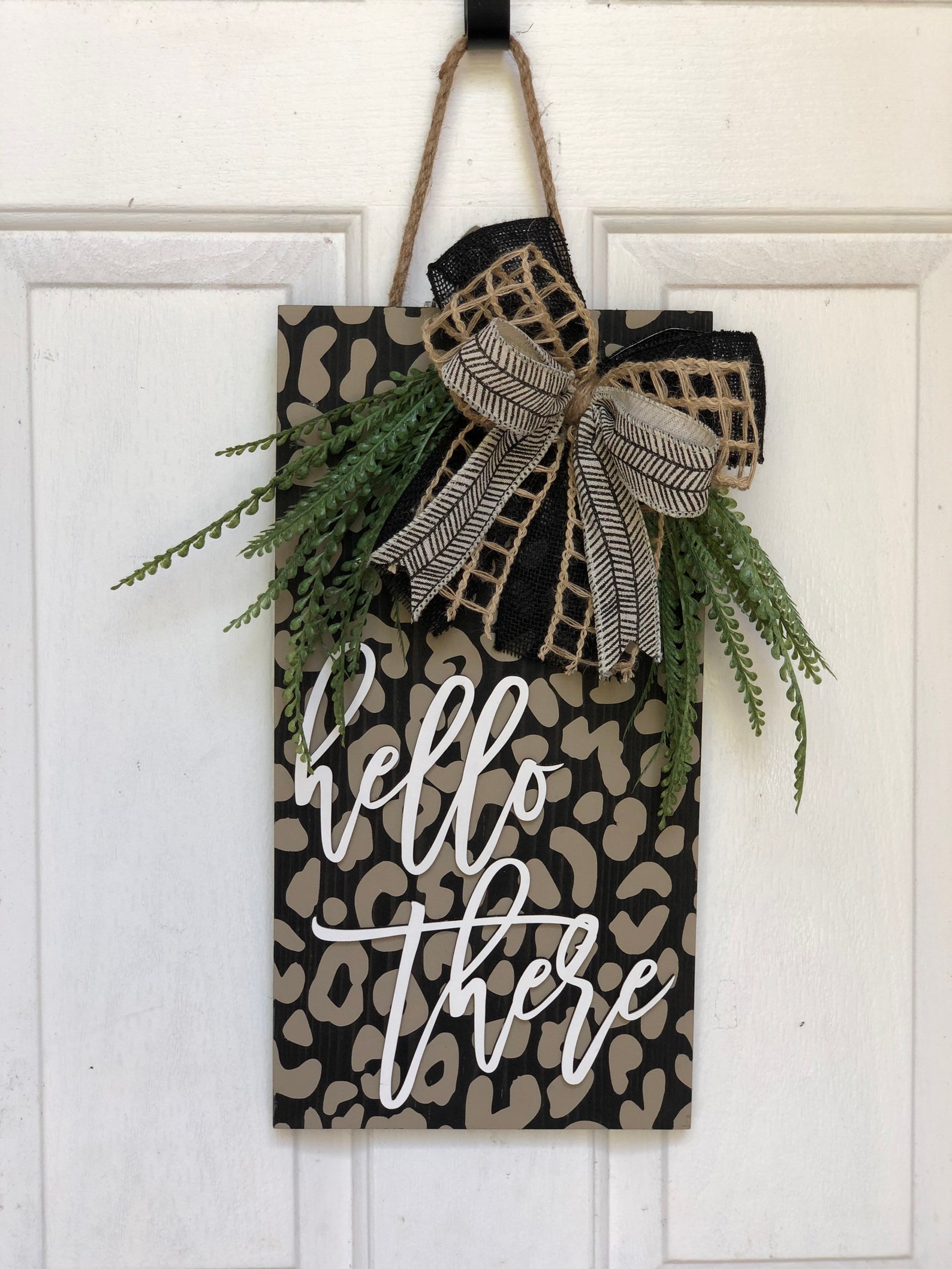 Front Door Decor, Leopard Hello There Door Hanger, Door Wreath, Front ...