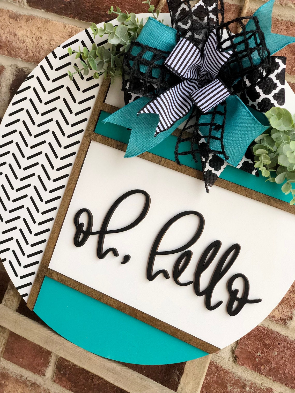 Front Door Decor Oh Hello Door Hanger Herringbone Welcome - Etsy