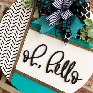 Front Door Decor, Oh Hello Door Hanger, Herringbone Welcome Sign, Front ...