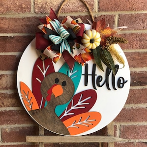 Front Door Decor, Thanksgiving Door Hanger, Turkey Fall Wreath, Front ...