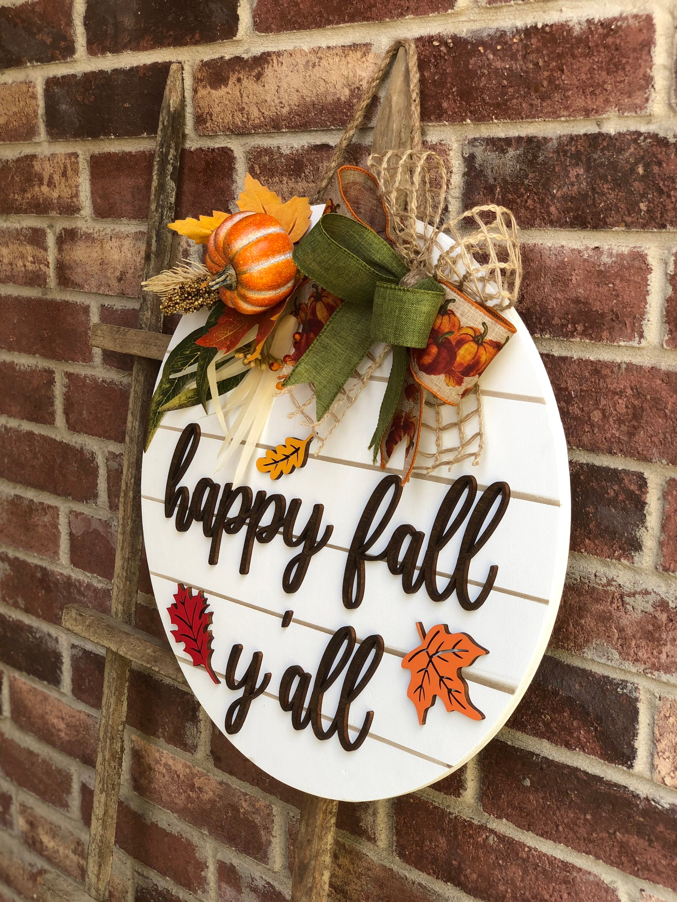 Fall Front Door Decor, Happy Fall Y’all Door Hanger, 3D Lettering ...