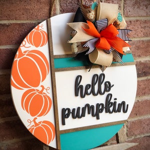 Hello Pumpkin Door Hanger, Fall Sign, Round Door Sign, 3D Lettering ...
