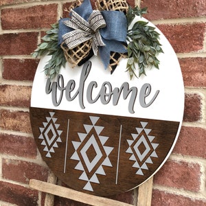 Front Door Decor, Aztec Welcome Door Hanger, Front Door Sign, Porch ...