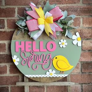Spring Door Hanger, Front Door Decor, Hello Spring Sign, Spring Door ...