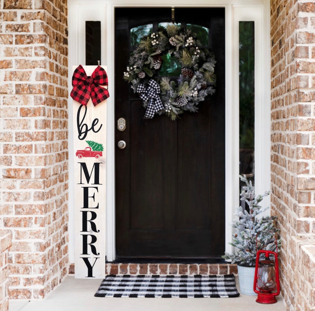 Be Merry Christmas Porch Sign, Farm Truck Christmas Holiday Sign for ...