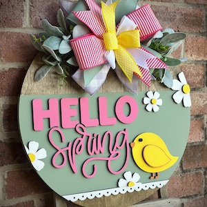 Spring Door Hanger, Front Door Decor, Hello Spring Sign, Spring Door ...