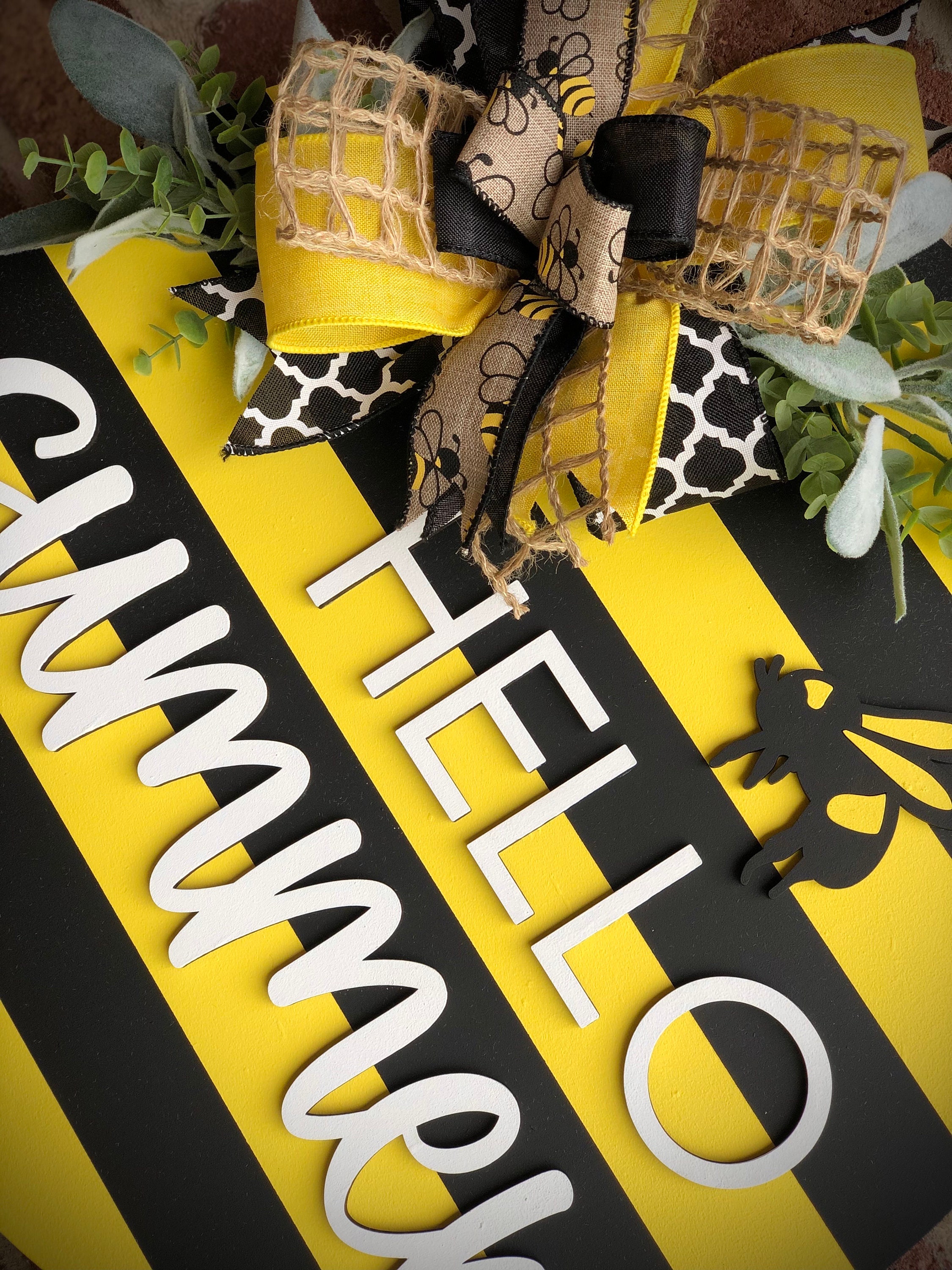 Front Door Decor, Bee Hello Summer Door Hanger, Summer Wreath Porch ...