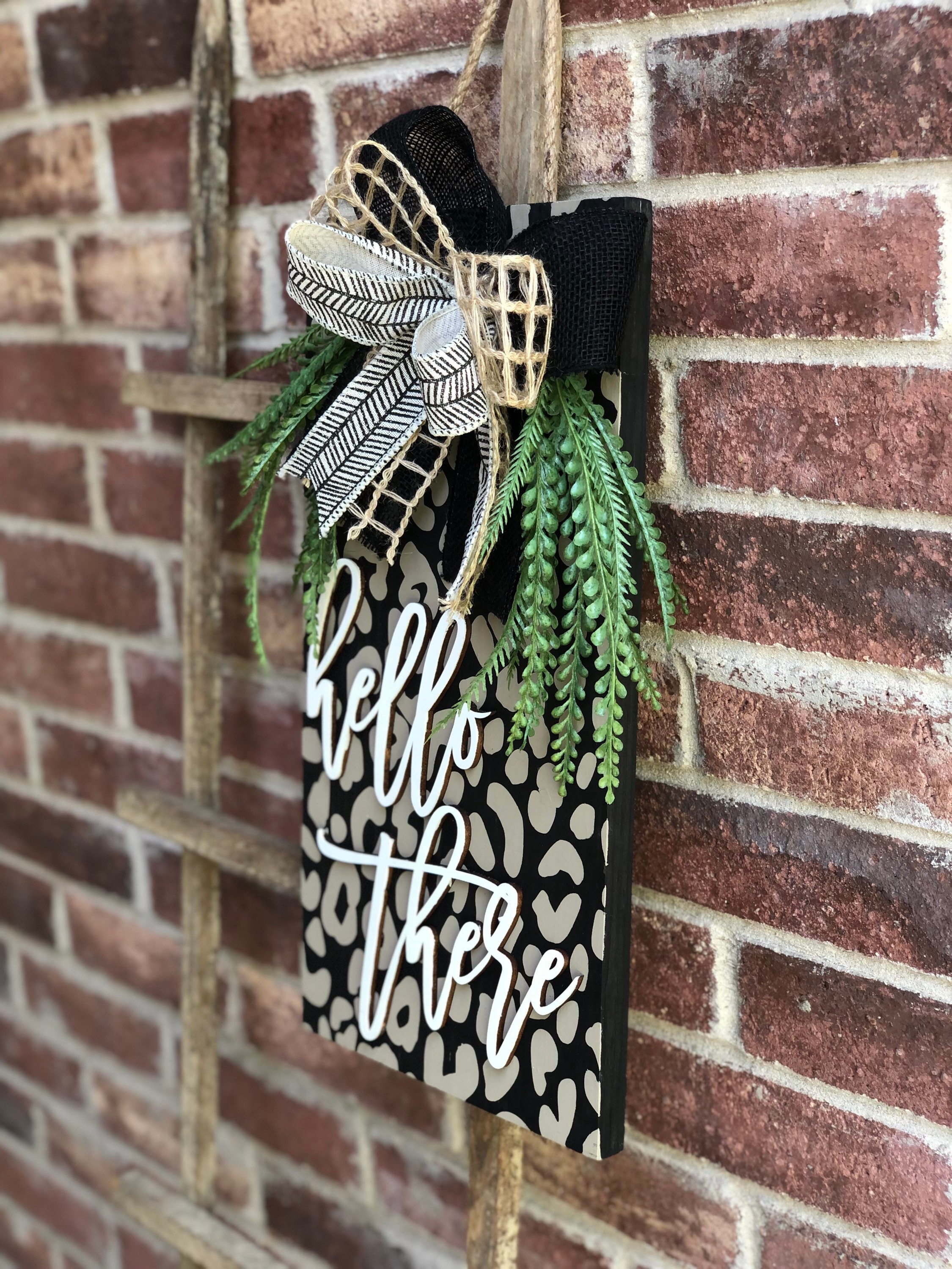 Front Door Decor, Leopard Hello There Door Hanger, Door Wreath, Front ...