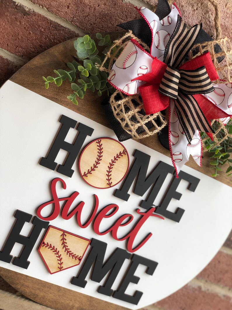 Front Door Decor Baseball Door Hanger Home Sweet Home Sign - Etsy