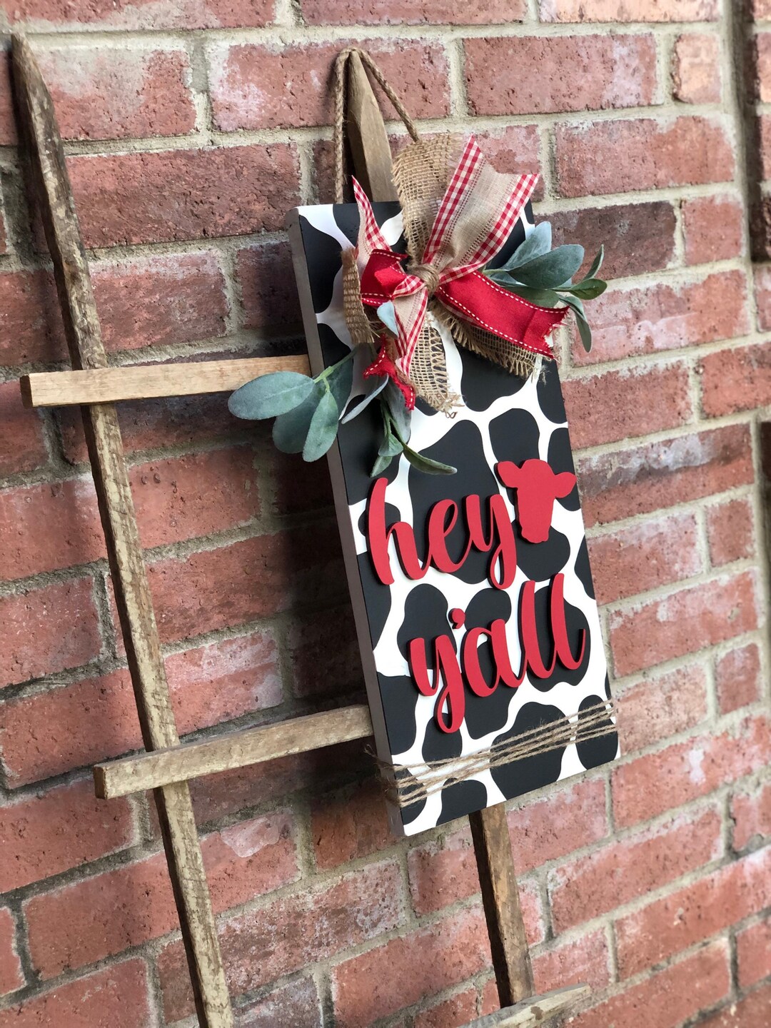 Front Door Decor, Cow Print Hey Y’all Door Hanger, Door Wreath, Front ...