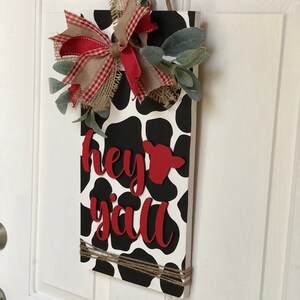 Front Door Decor, Cow Print Hey Y’all Door Hanger, Door Wreath, Front ...