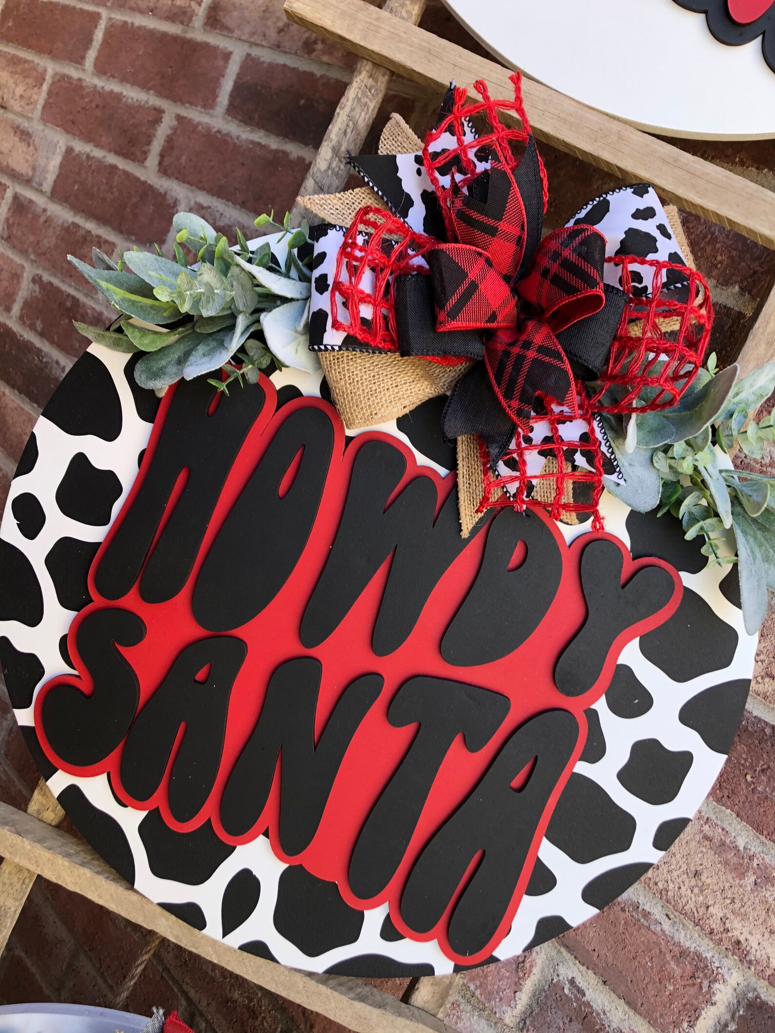 Retro Howdy Santa Door Hanger, Cow Print Merry Christmas Front Door ...