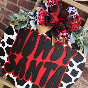 Retro Howdy Santa Door Hanger, Cow Print Merry Christmas Front Door ...