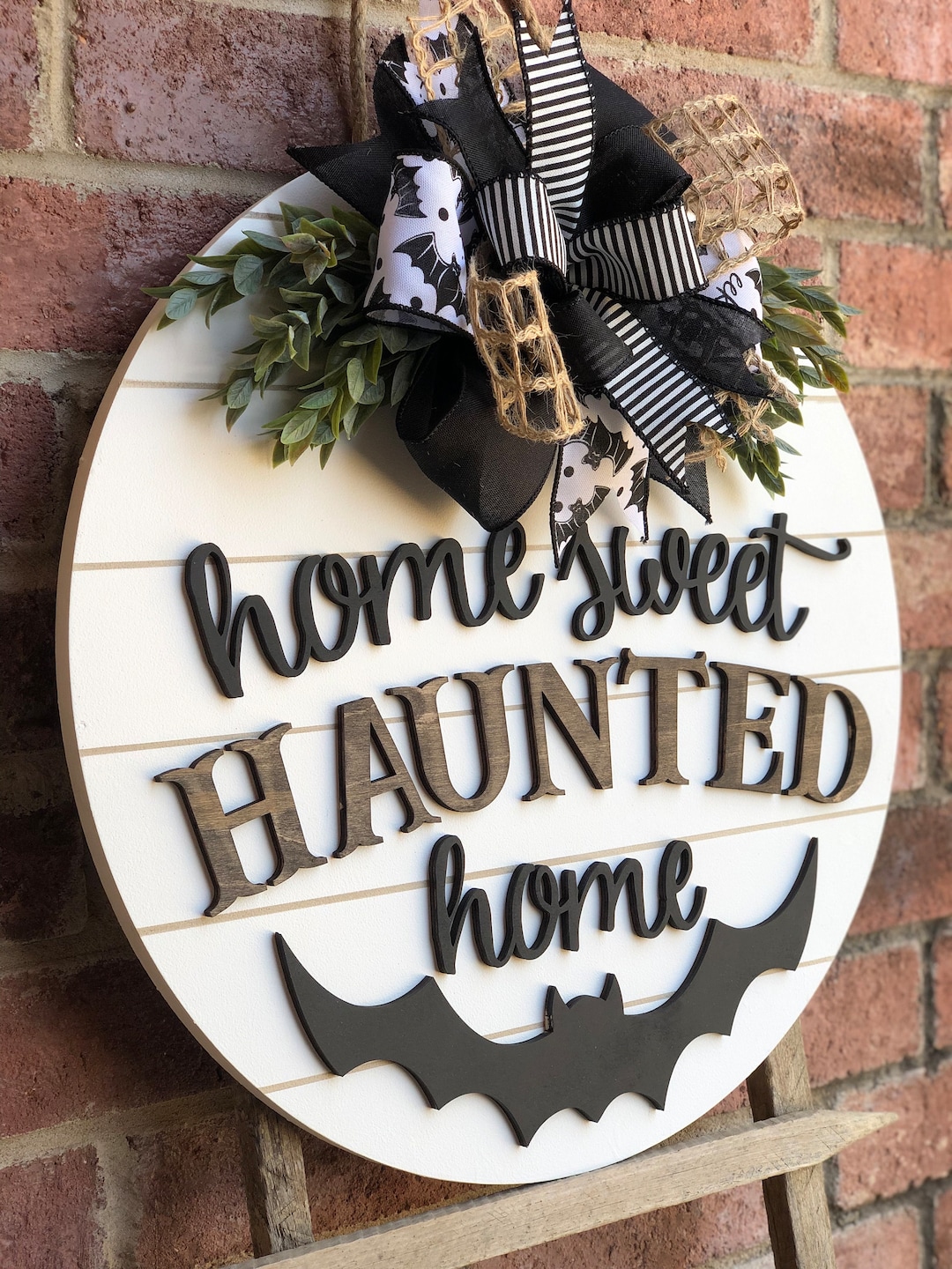 Halloween Door Hanger, Home Sweet Haunted Home Sign, Bat Front Door ...