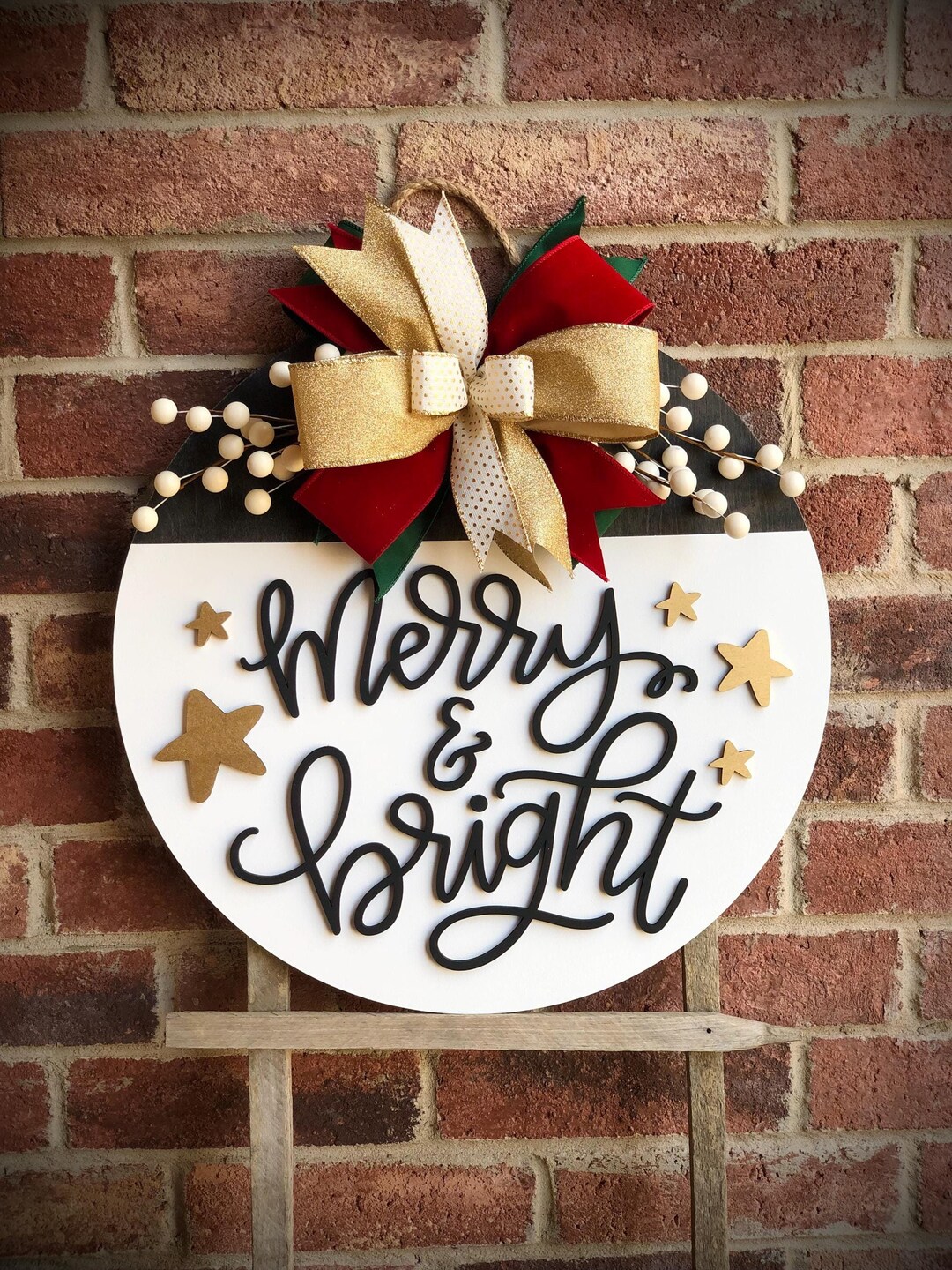 Merry and Bright Door Hanger Christmas Sign, Front Door Decor, Raised ...