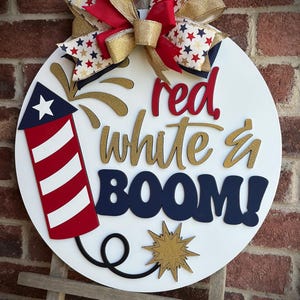 Red White and Boom Front Door Decor, Happy 4th of July Door Hanger ...