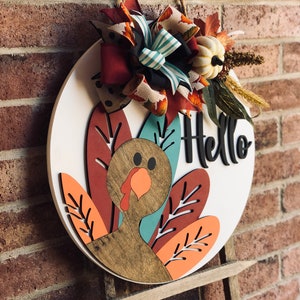 Front Door Decor, Thanksgiving Door Hanger, Turkey Fall Wreath, Front ...