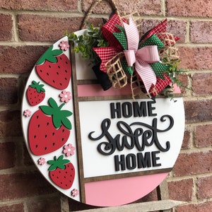 Front Door Decor, Strawberry Hello Summer Door Hanger Wreath, Home ...