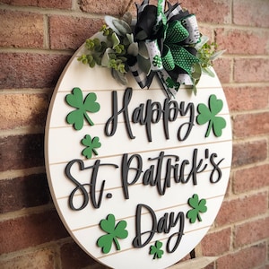 Front Door Decor, Happy St. Patrick’s Day Door Hanger, Clover Wreath ...