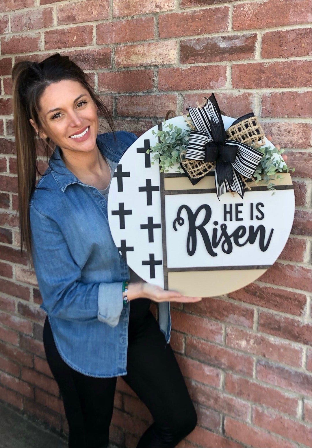 Easter Door Hanger, He is Risen Front Door Decor, Front Door Wreath ...