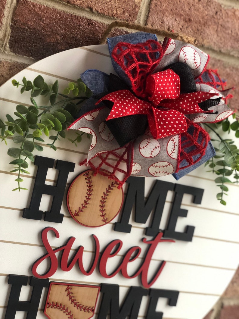 Front Door Decor Baseball Door Hanger Home Sweet Home Sign | Etsy