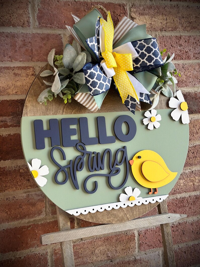Spring Door Hanger, Front Door Decor, Hello Spring Sign, Spring Door ...