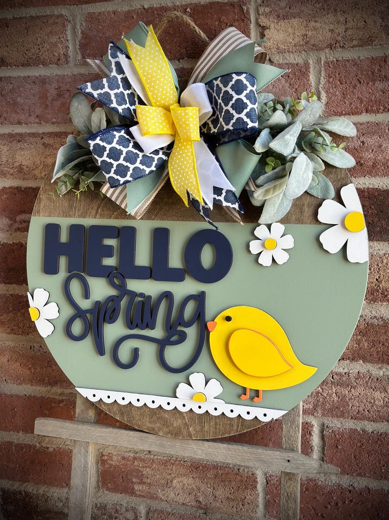 Spring Door Hanger, Front Door Decor, Hello Spring Sign, Spring Door ...