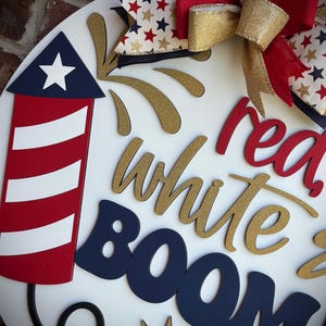 Red White and Boom Front Door Decor, Happy 4th of July Door Hanger ...