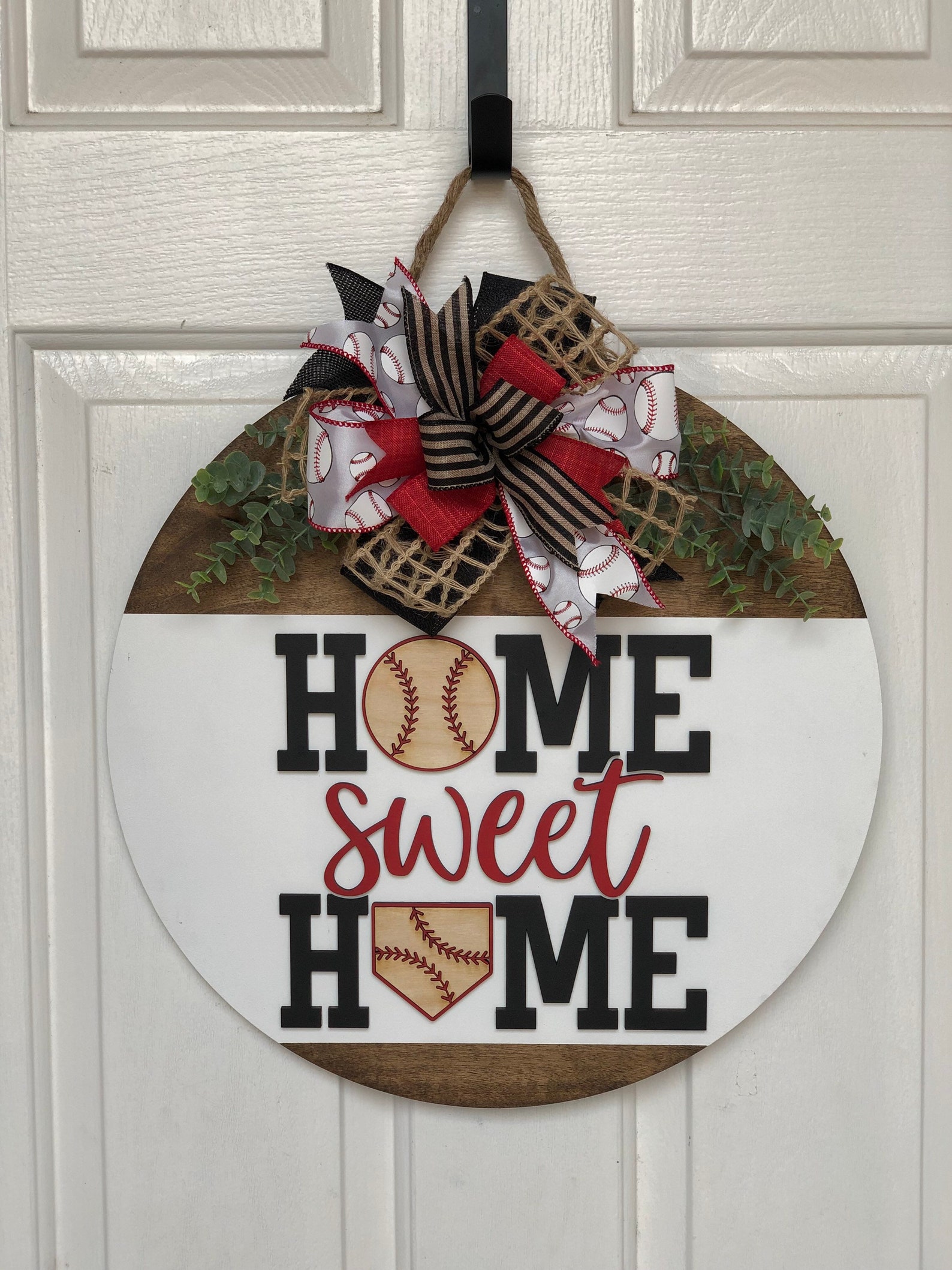 Front Door Decor Baseball Door Hanger Home Sweet Home Sign | Etsy