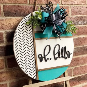 Front Door Decor, Oh Hello Door Hanger, Herringbone Welcome Sign, Front ...