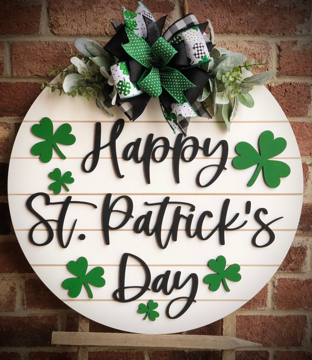 Front Door Decor, Happy St. Patrick’s Day Door Hanger, Clover Wreath ...