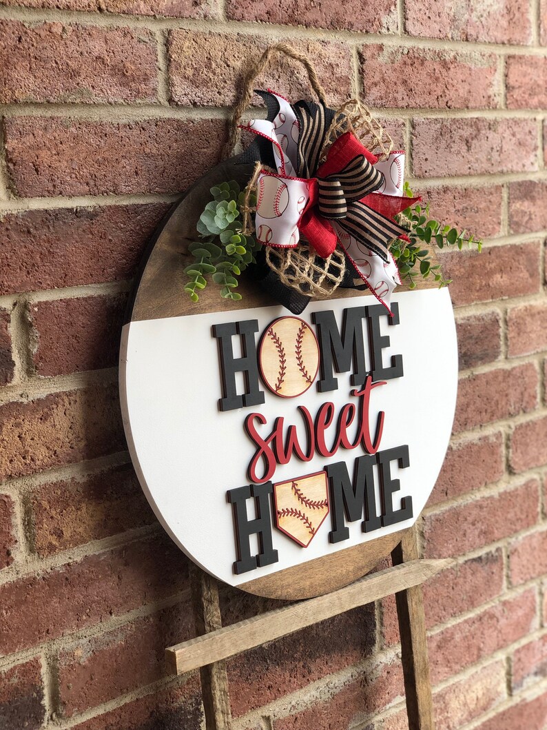 Front Door Decor, Baseball Door Hanger, Home Sweet Home Sign, Front ...
