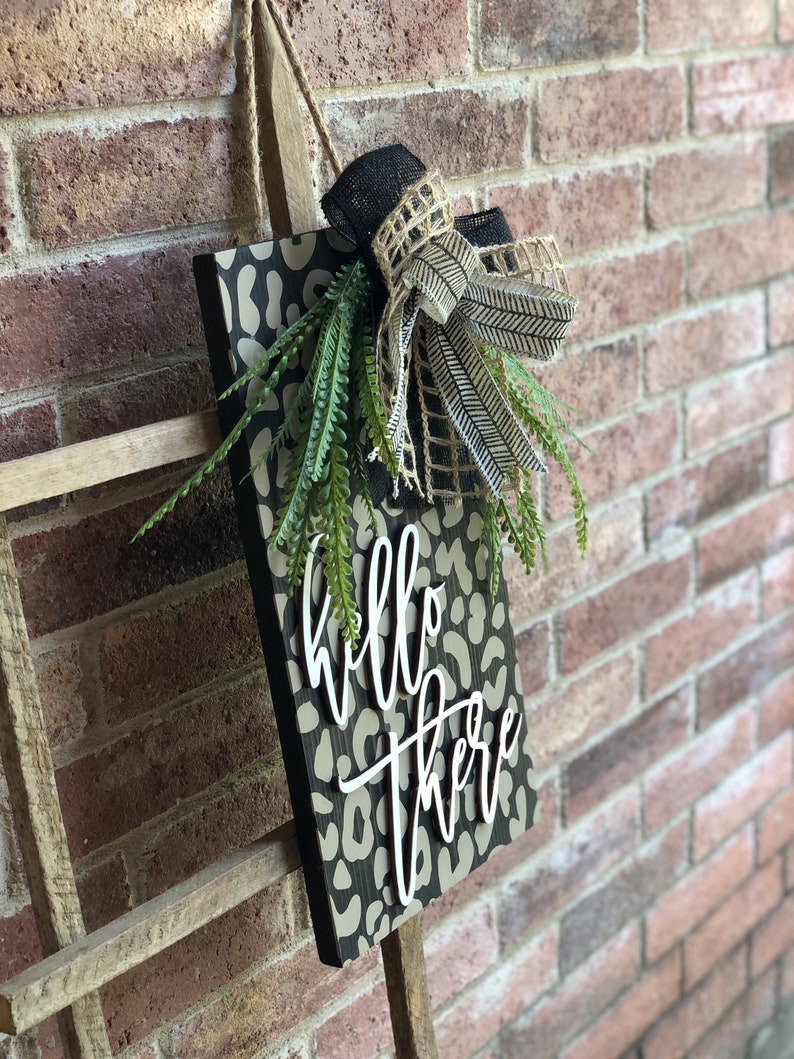 Front Door Decor, Leopard Hello There Door Hanger, Door Wreath, Front ...