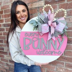 Happy Easter Door Hanger, Every Bunny Welcome Front Door Decor, Bunny ...