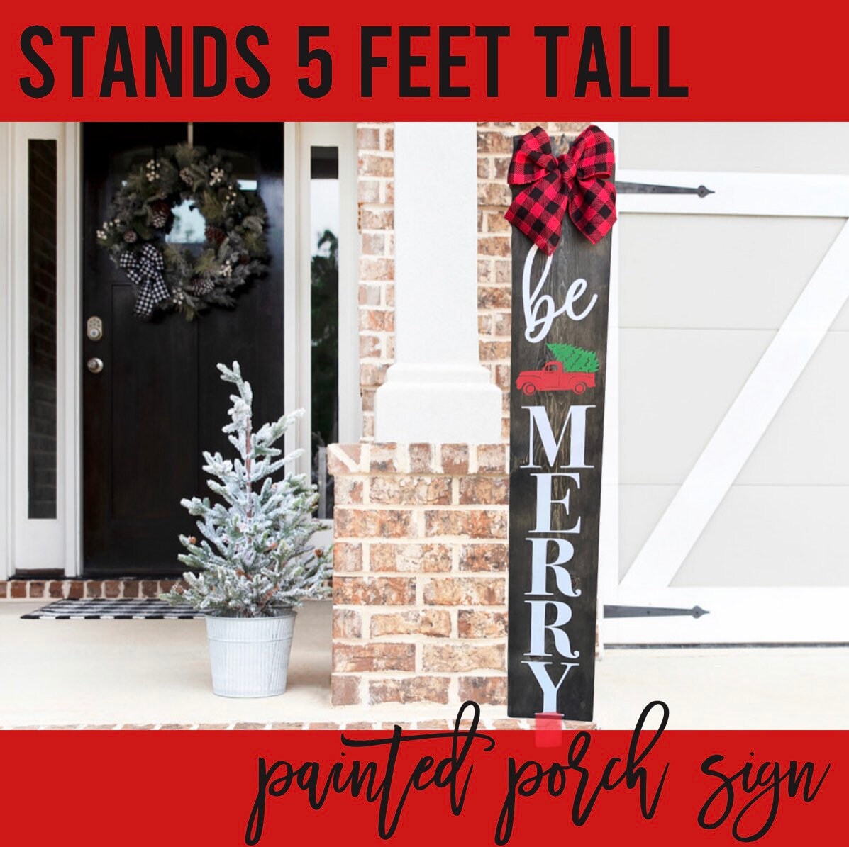 Christmas Welcome Sign for Front Porch, Be Merry Sign, Holiday Sign for ...