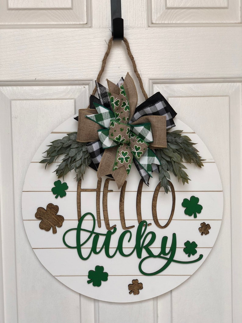 St Patricks Front Door Decor, Hello Lucky Saint Patrick’s Day Door ...