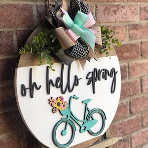 Spring Front Door Decor, Spring Door Hanger, Oh Hello Spring Sign ...