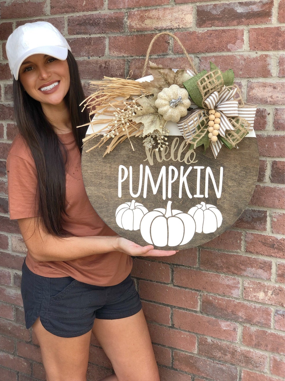 Fall Front Door Decor, Hello Pumpkin Door Hanger, Fall Sign, Fall ...