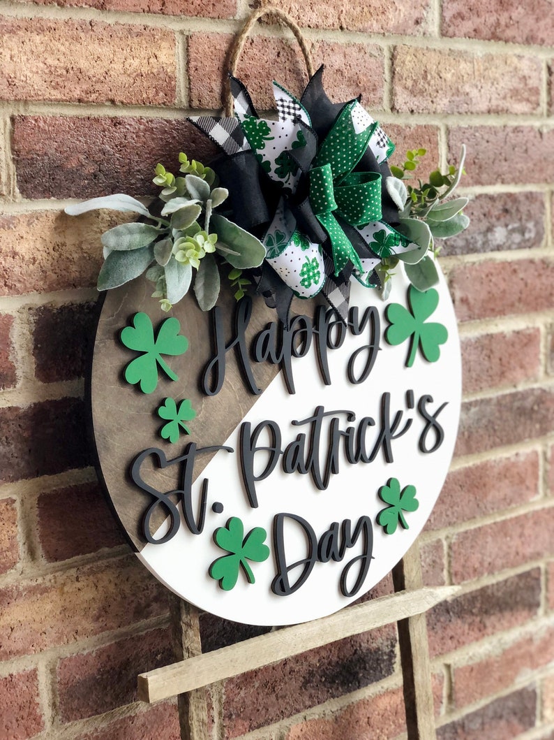 Front Door Decor Happy St. Patricks Day Door Hanger Clover - Etsy