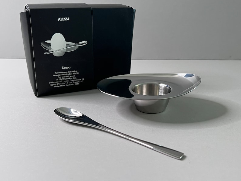 ALESSI | Scoop Egg Cup and Spoon Stainless Steel - Helen Kontouris - Etsy