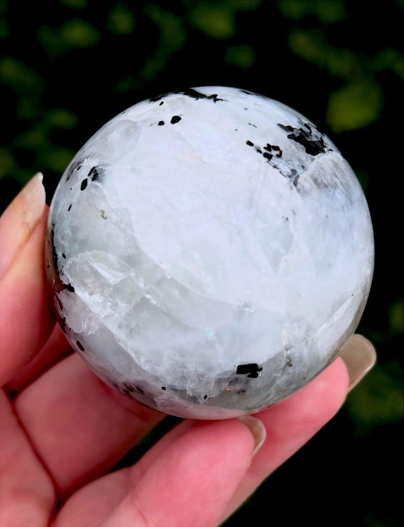 Flashy Rainbow Moonstone W/ Black Tourmaline Sphere | Polished Healing ...